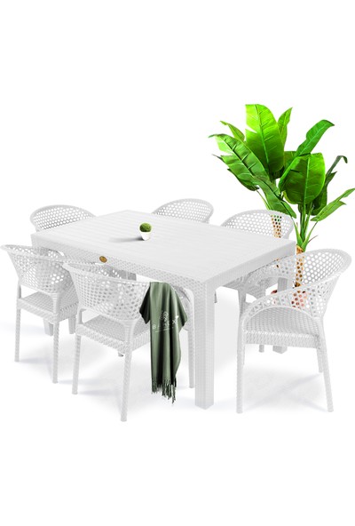 Bahex Defne 90 x 150 cm Rattan Bahçe Balkon Masa Takımı 6 Kişilik Camsız Set Bahex Defne 90 x 150 cm Rattan Bahçe Balkon Masa Takımı 6 Kişilik Camsız Set