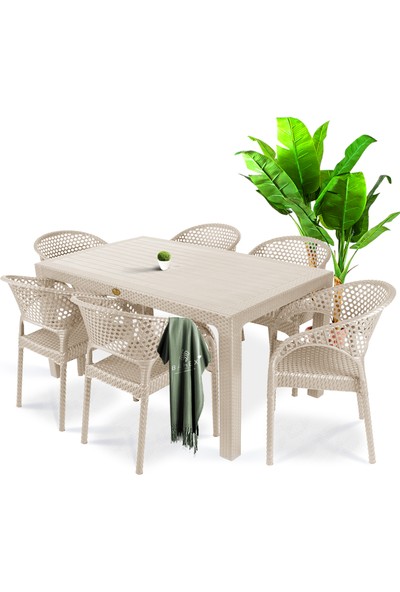 Bahex Defne 90 x 150 cm Rattan Bahçe Balkon Masa Takımı 6 Kişilik Camsız Set Bahex Defne 90 x 150 cm Rattan Bahçe Balkon Masa Takımı 6 Kişilik Camsız Set