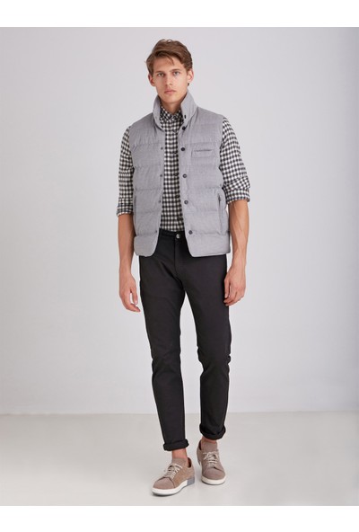 Gri Flanel Erkek Yelek Mont - Slım Fıt