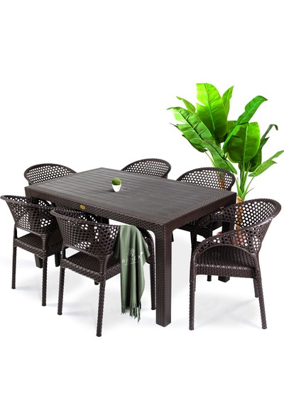 Bahex Defne 90 x 150 cm Rattan Bahçe Balkon Masa Takımı 6 Kişilik Camsız Set Bahex Defne 90 x 150 cm Rattan Bahçe Balkon Masa Takımı 6 Kişilik Camsız Set