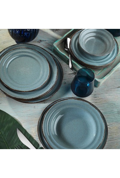 Kütahya Porselen Pearl Tuana 24 Parça Yemek Seti Mavi