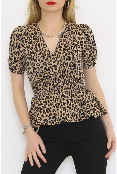 Bkmc Kruvaze Bel Lastikli Bluz Leopar Bkmc Kruvaze Bel Lastikli Bluz Leopar