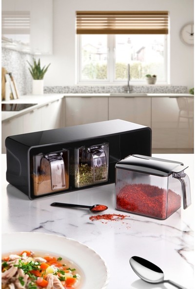 Xnews Üçlü Kaşıklı Standlı Baharatlık Seti