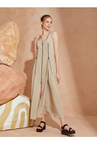 Unıque Önü Fermuar Detaylı Uzun Elbise Unıque Önü Fermuar Detaylı Uzun Elbise