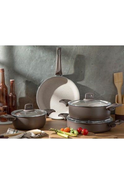 English Home Paol Granit 7 Parça Tencere Seti 20-24-26-26 cm Gri