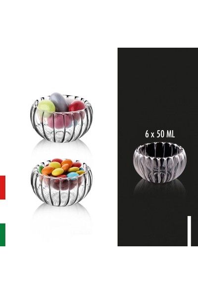 Hometarz Cam Lokumluk Çerezlik Çift Cidarlı Çizgili Desenli 6'lı 50 ml