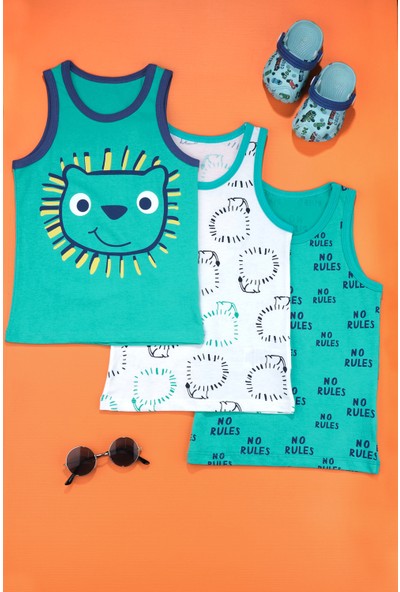 Çizgi Kids Erkek Çocuk %100 Pamuk Kolsuz No Rules Baskılı Yeşil Beyaz Üçlü Atlet Çizgi Kids Erkek Çocuk %100 Pamuk Kolsuz No Rules Baskılı Yeşil Beyaz Üçlü Atlet