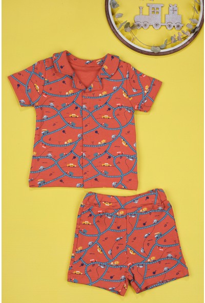 Çizgi Kids Erkek Çocuk Gömlek Yaka Araba Baskılı Kiremit Pijama Takımı Çizgi Kids Erkek Çocuk Gömlek Yaka Araba Baskılı Kiremit Pijama Takımı