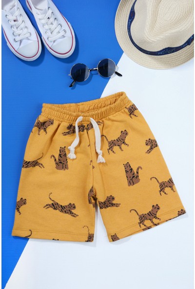 Çizgi Kids Unisex Kaplan Baskılı Hardal Şort Çizgi Kids Unisex Kaplan Baskılı Hardal Şort