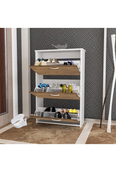 Modilayn Düşer Kapaklı Ayakkabılık Ayakkabı Dolabı