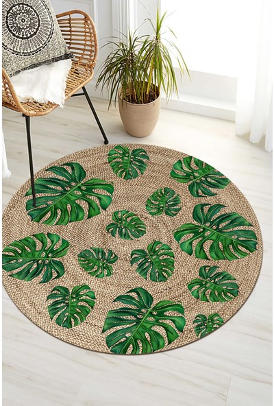 Alaaddin Carpet Kaymaz Taban Yıkanabilir Yuvarlak Dijital Baskı Halısı