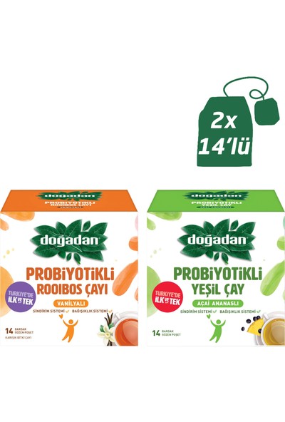 Doğadan Probiyotikli Yeşil Çay Açai Ananas 14'lü + Rooibos Vanilya 14'lü Doğadan Probiyotikli Yeşil Çay Açai Ananas 14'lü + Rooibos Vanilya 14'lü