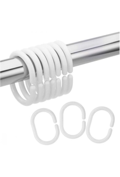 Banyo Perdesi Plastik Boru Halkası 12 Adet C Halka Beyaz