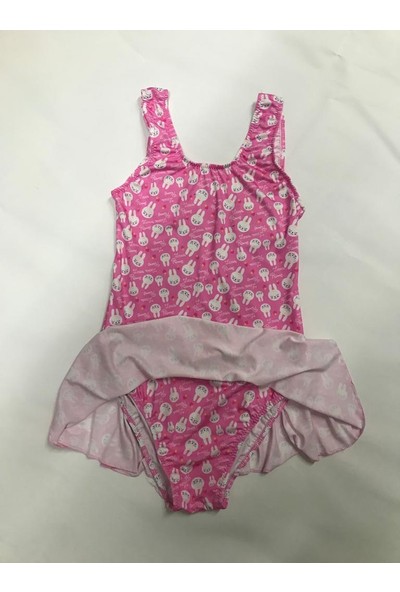 My-o Kız Çocuk Desenli Likralı Elbise Mayo Pembe-Beyaz