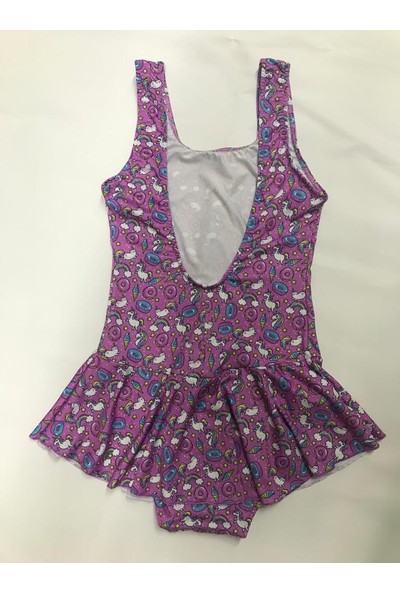 My-o Kız Çocuk Desenli Likralı Elbise Mayo Mor