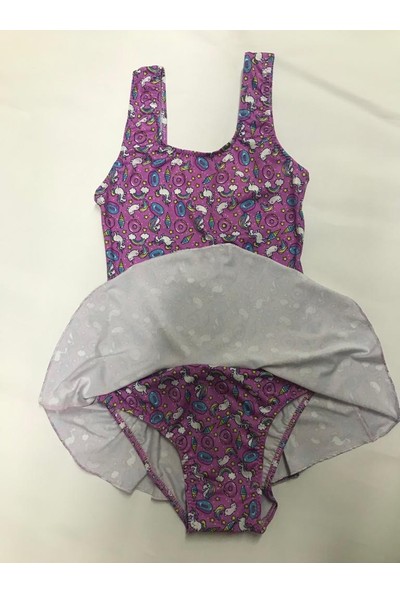 My-o Kız Çocuk Desenli Likralı Elbise Mayo Mor