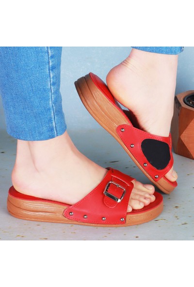 Epilla Kadın Kırmızı Tam Ortopedik Günlük Epinli Topuk Dikeni Terliği