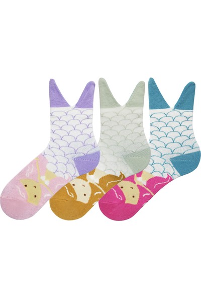 Bross 3lü 3D Deniz Kızı Desenli Çocuk Çorabı