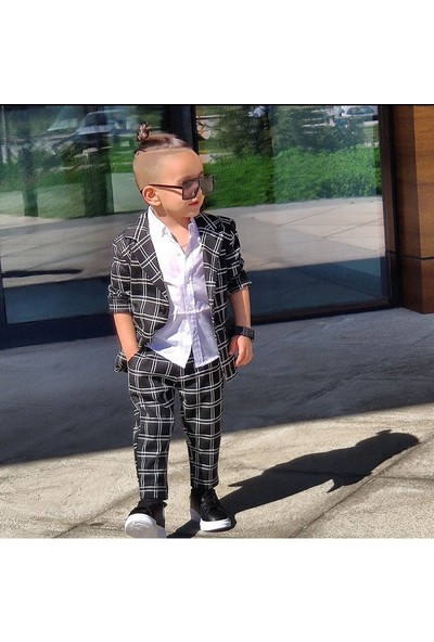 Byasafkids Erkek Çocuk Kareli Spor Takım Elbise Füme