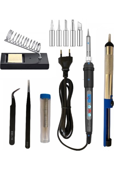 Solinpatech LCD Ekranlı Isı Ayarlı Kalem Havya Sıcaklık Ayarlanabilir Lehim Makinası ve Ucu Lehim Stand Pompa Cımbız Seti Solinpatech LCD Ekranlı Isı Ayarlı Kalem Havya Sıcaklık Ayarlanabilir Lehim Makinası ve Ucu Lehim Stand Pompa Cımbız Seti