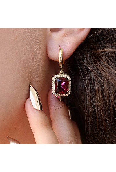 Takı Boom Kırmızı Beyaz Zirkon Taşlı Optegon Gümüş Küpe Takı Boom Kırmızı Beyaz Zirkon Taşlı Optegon Gümüş Küpe