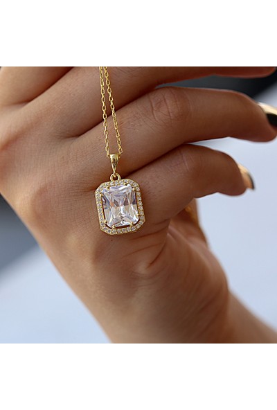 Takı Boom Beyaz Zirkon Taşlı Optegon Gümüş Kolye