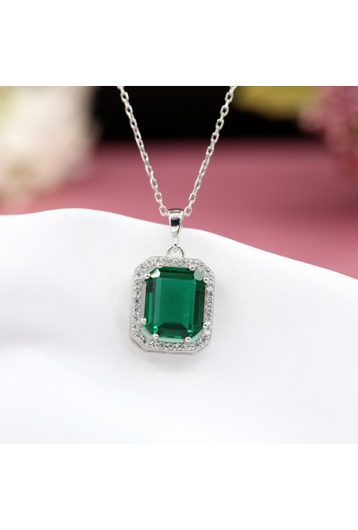 Takı Boom Yeşil Beyaz Zirkon Taşlı Optegon Gümüş Kolye