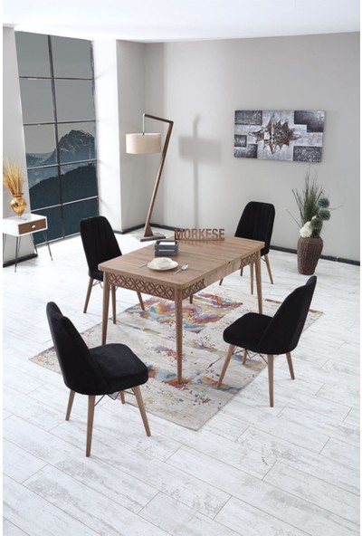 Morkese Averro Serisi Sümela 4 Sandelyeli Açılabilir Yemek ve Mutfak Masa Takımı - Siyah
