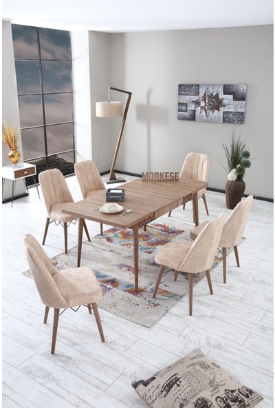 Morkese Averro Serisi Sümela 6 Sandelyeli Açılabilir Yemek ve Mutfak Masa Takımı - Açık Cappucino