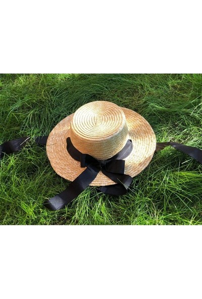 by.accessoriess Bağlamalı Siyah Kurdale Hasır Şapka