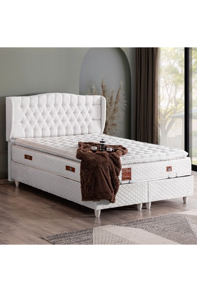 Cesur Diana Çift Kişilik Baza Başlık Premium Lüx Yatak Seti, Beyaz Cesur Diana Çift Kişilik Baza Başlık Premium Lüx Yatak Seti, Beyaz