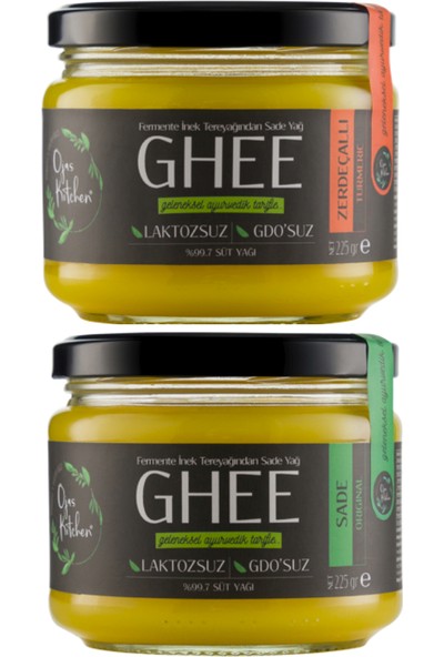 Ojas Kitchen Sade & Zerdeçallı Ghee (Sade Yağ) 2 x 225 gr - Laktozsuz Gdo' Suz Saf Yağ Ojas Kitchen Sade & Zerdeçallı Ghee (Sade Yağ) 2 x 225 gr - Laktozsuz Gdo' Suz Saf Yağ