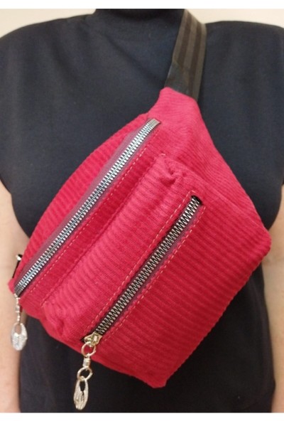 Atılgan Grp Bordo Kadife Ayarlanabilir Askılı 2 Gözlü Unisex Yan Çanta