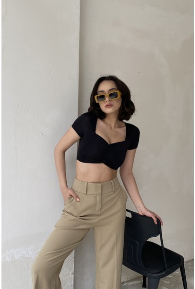 Gecce Siyah Crop Top ATE1135