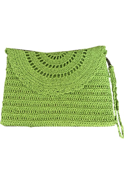 Kadına Hediye Sevgiliye Hediye Fıstık Yeşili Lüks Örme Örgü Çanta Clutch