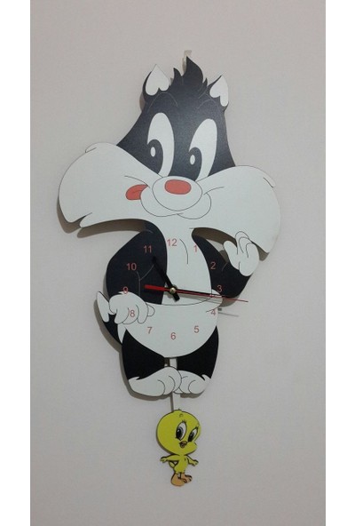 Dora Home Dekoratif Ahşap Tweety ve Slyvester Model Sarkaçlı Saat