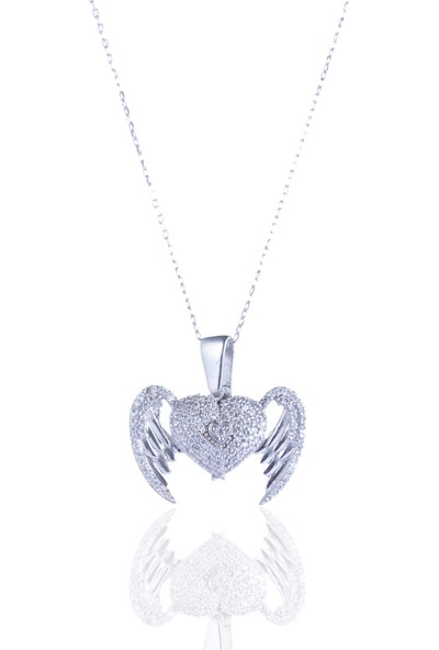 925 Ayar Gümüş Kanatlı Kalp Kolye