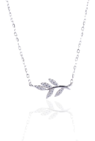 925 Ayar Gümüş Dal Model Taş Döşeli Tasarım Kolye