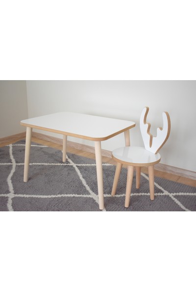 Poi Concept - Eğitici, Yaz Sil Özellikli Aktivite Masa ve Geyik Boynuzu Figürlü Sandalye Takımı