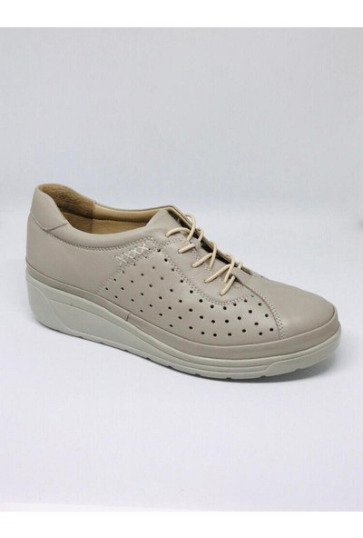 DMT Dmt kadın Bej Dolgu Topuk Içi ve Dışı Soft Deri Tabanı Ortepedik Bağçıklı Spor Ayakkabı