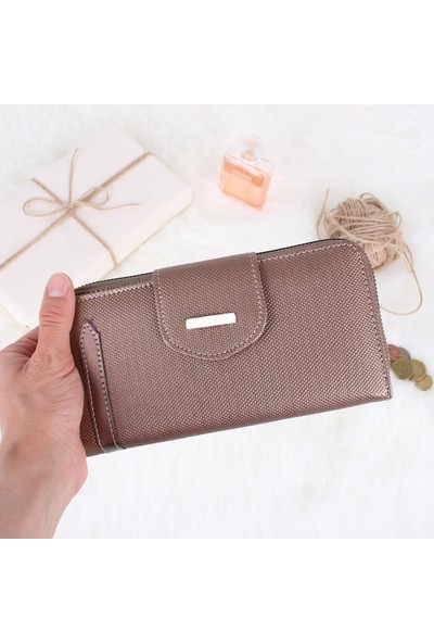 Bagacar 1014 Fermuarlı Dikdörtgen Bayan Cüzdanı Gold