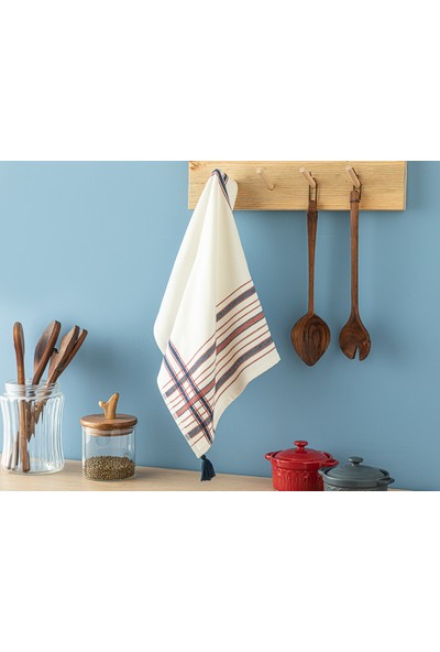 English Home Linee Pamuk Püsküllü Kurulama Bezi 40 x 60 cm Beyaz