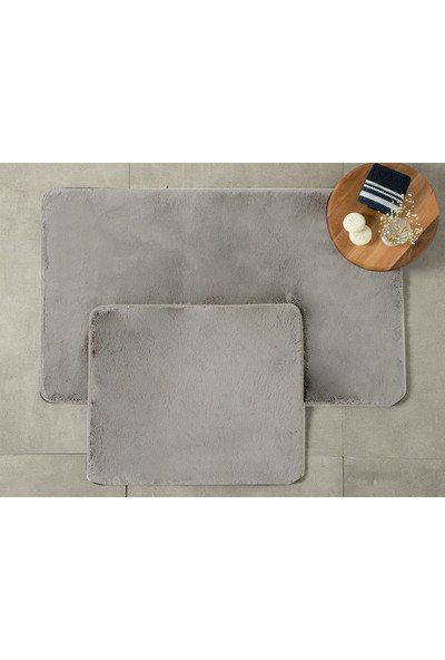 Poffy 2'li Banyo Paspası Seti 60X100 - 50X60 cm Gri