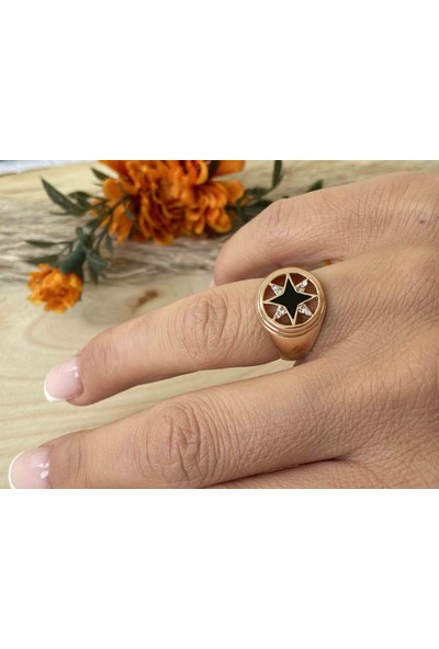 Aksesuar Çarşısı Kutup Yıldızı Yüzük Zirkon Taşlı Siyah Mineli