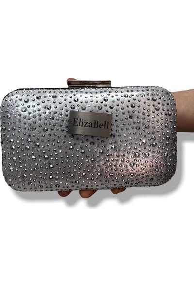 Elizabell Gümüş Abiye Çanta Sıvama Taşlı Abiye Clutch Portföy Kadın Gece Çantası Elizabell Gümüş Abiye Çanta Sıvama Taşlı Abiye Clutch Portföy Kadın Gece Çantası