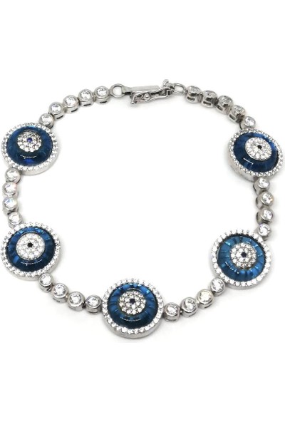 Kare Gümüş KG4025 925 Ayar Gümüş Taşlı Nazar Boncuklu Bileklik