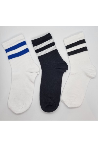 Unisex Tenis Çorap 3'lü Renkli Çizgili