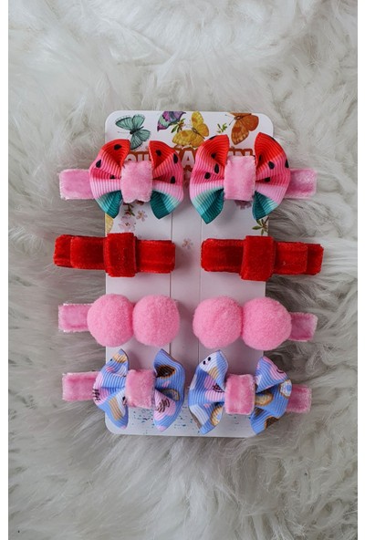 8'li Çocuk Saç Toka Seti, Çocuk Tokası, Çocuk Toka, Bebek Tokası, Fiyonk Toka, Ponpon Toka Saç Toka