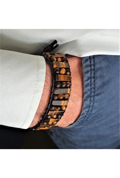 Seven Art Jewelry Doğal Taş Kaplan Gözü Bileklik / Asil ve Şık Tasarım Bileklik / Doğal Taş Erkek Bileklik / Hediye Bileklik / Erkek Bileklik / Sakinlik / Rahatlatıcı