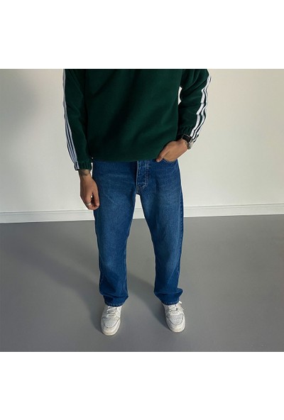 Freemuar Baggy Relaxed Boru Paça Mavi Taşlamalı Pantolon